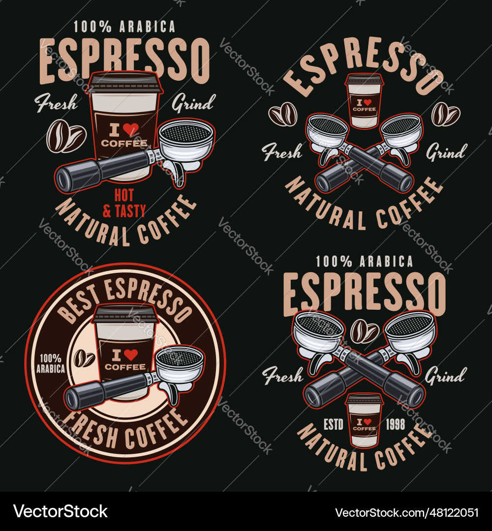 Espresso coffee set of emblems logos Royalty Free Vector