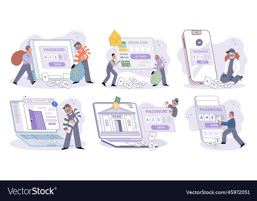 Hacker activity big set hacking computer Vector Image