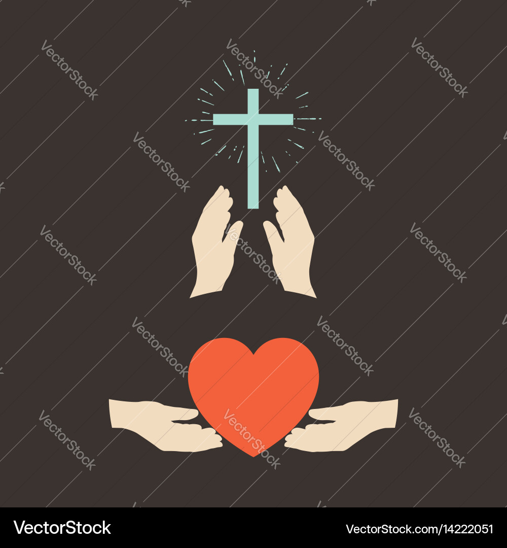 Hands with a cross and heart Royalty Free Vector Image
