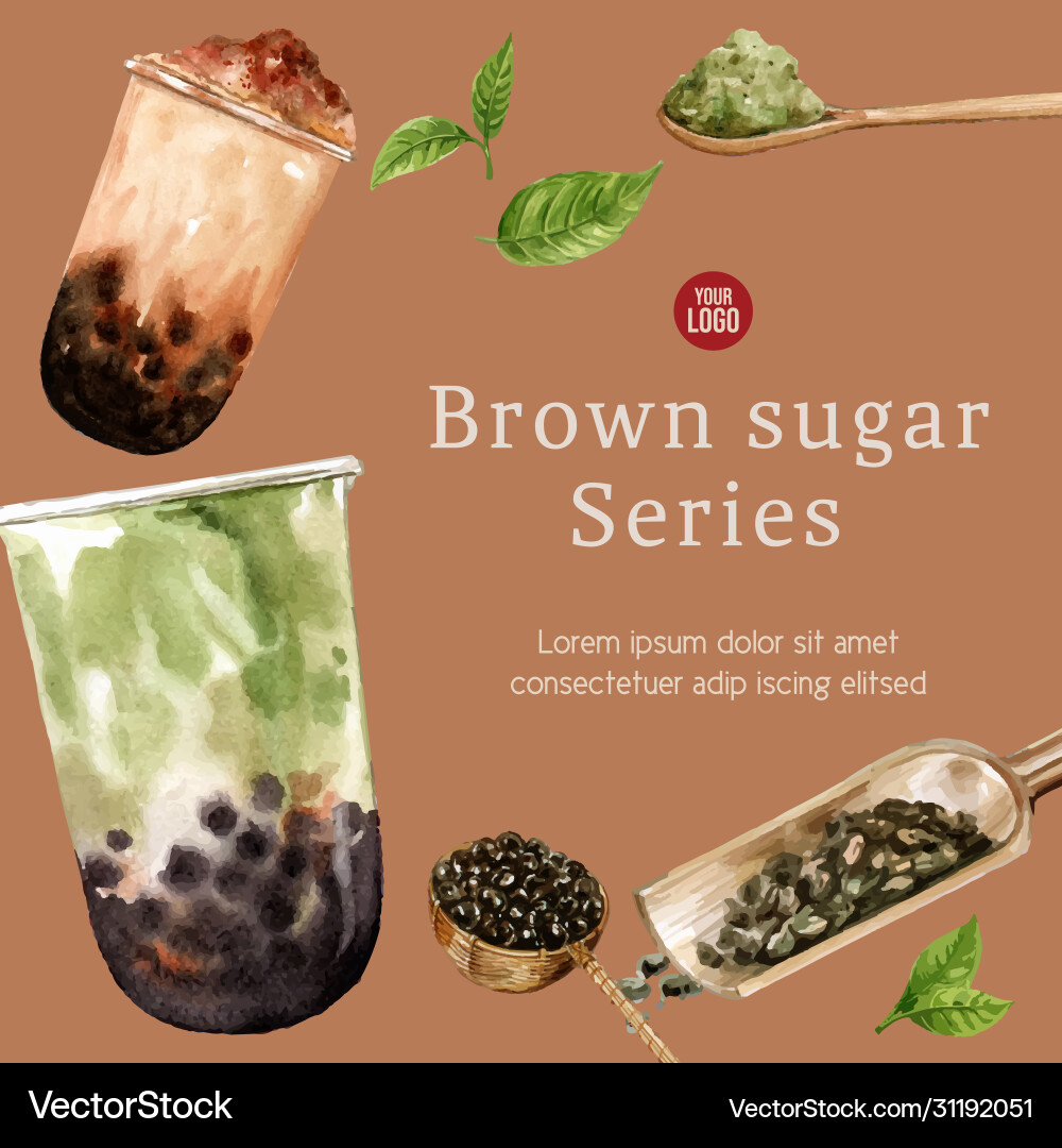 Match and brown sugar bubble milk tea ad content Vector Image