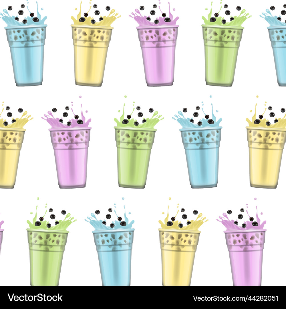 Realistic detailed 3d bubble milk tea seamless Vector Image
