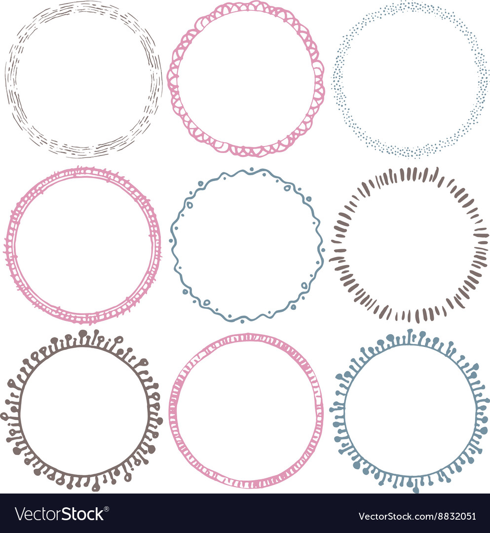 Set 9 decorative circle border frames Royalty Free Vector