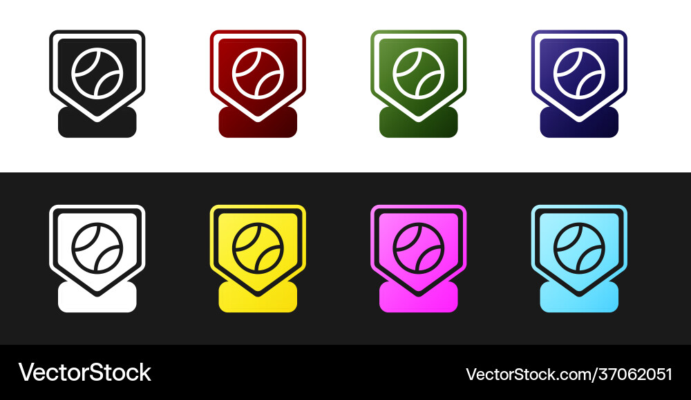 Set baseball base icon isolated on black and white