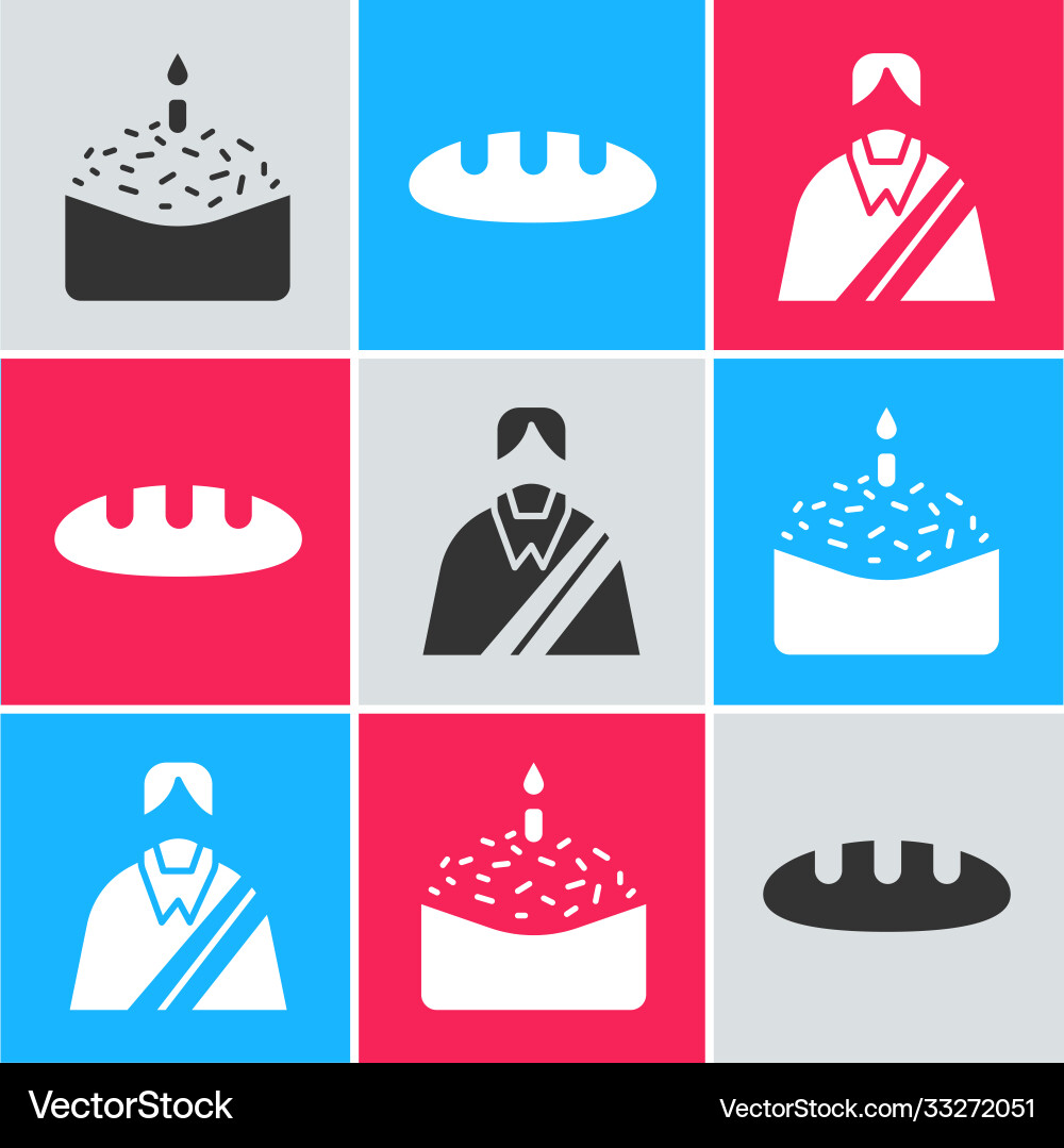 Set easter cake and candle bread loaf and jesus Vector Image