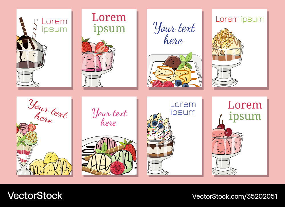 Set ice cream templates hand drawn cards Vector Image