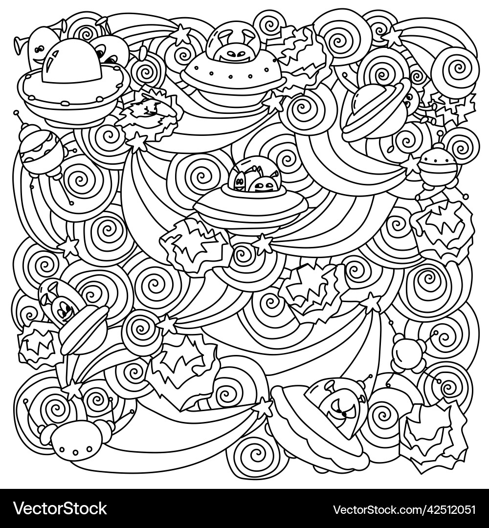 Ufo meditative coloring page with aliens Vector Image