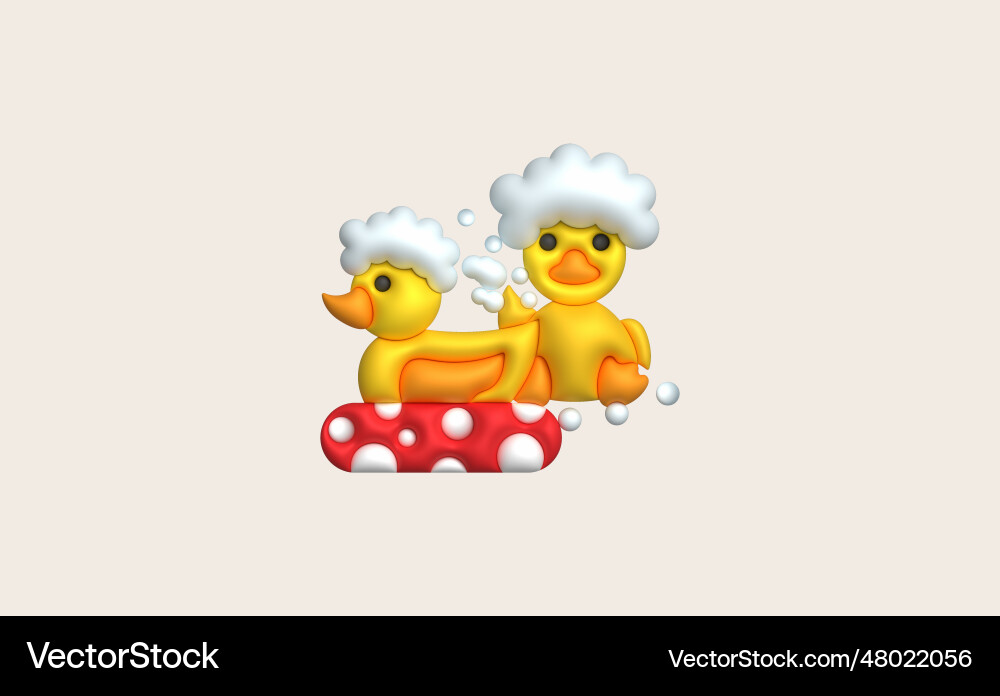 3d icon rubber duck playing in bubble bath Vector Image