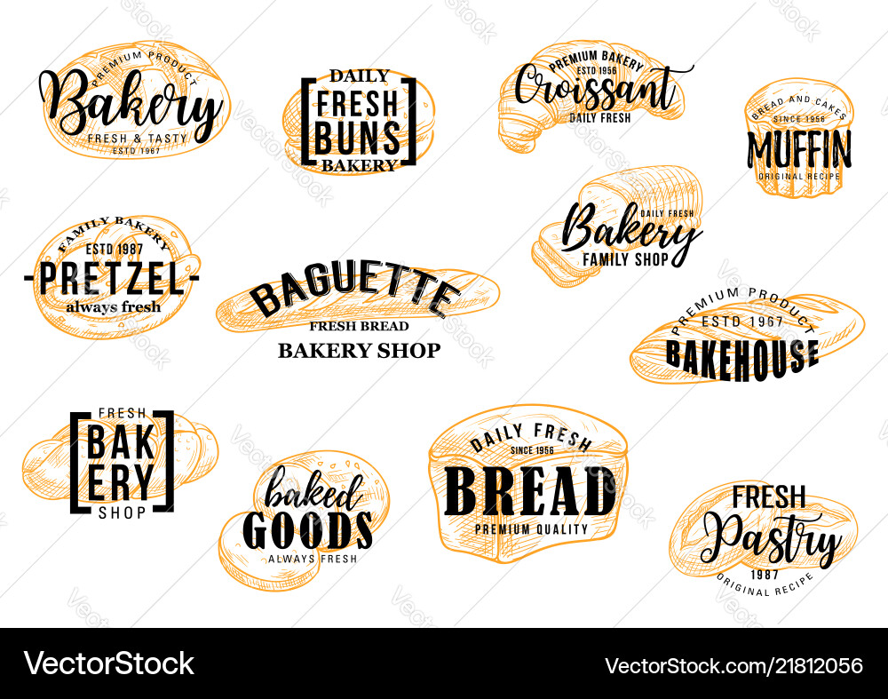 Bakery and pastry bread sketch lettering Vector Image