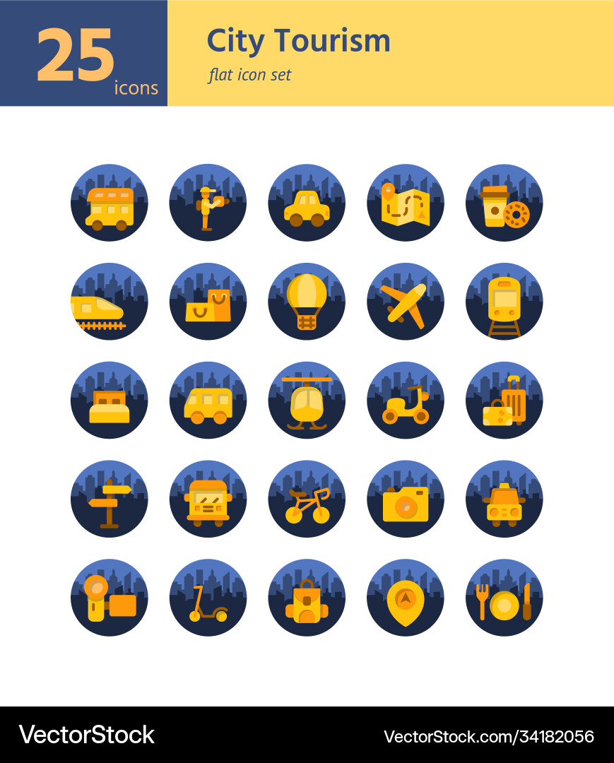 City tourism flat icon set Royalty Free Vector Image