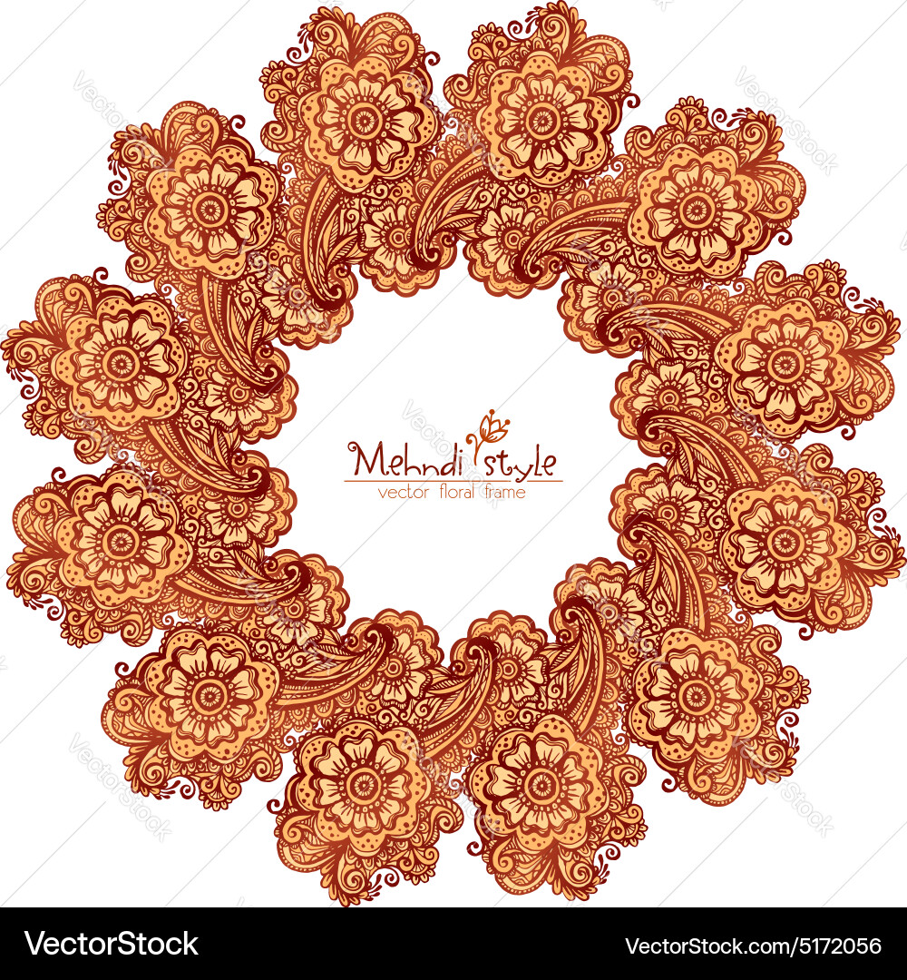 Decorative round frame in Indian mehndi style Vector Image