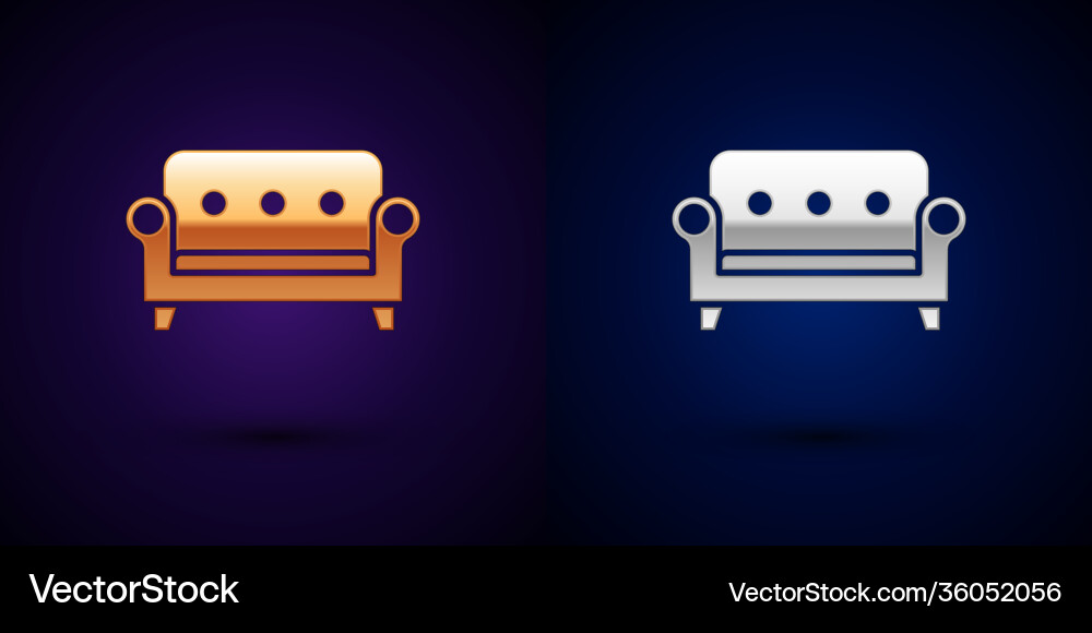 Gold and silver sofa icon isolated on black Vector Image