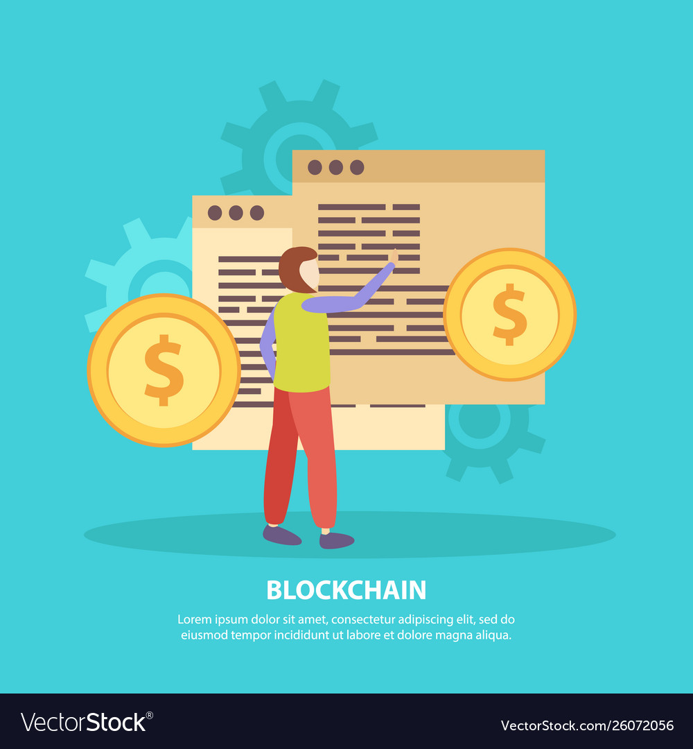 Ico blockchain flat background Royalty Free Vector Image