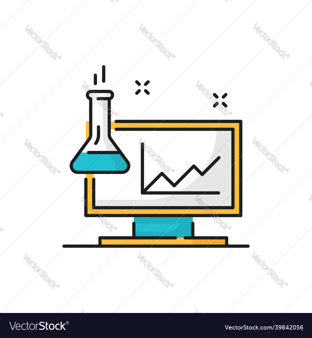 Laboratory computer screen with charts glassware Vector Image
