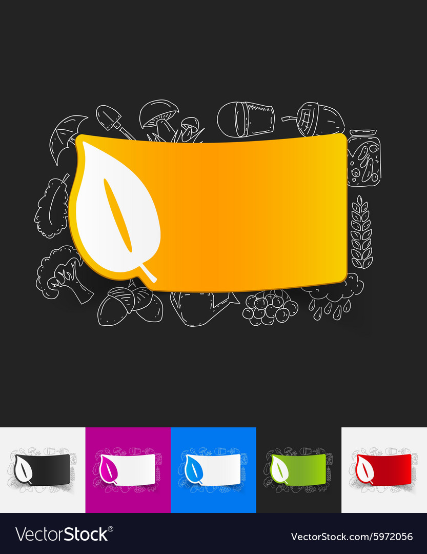 Leaf paper sticker with hand drawn elements Vector Image