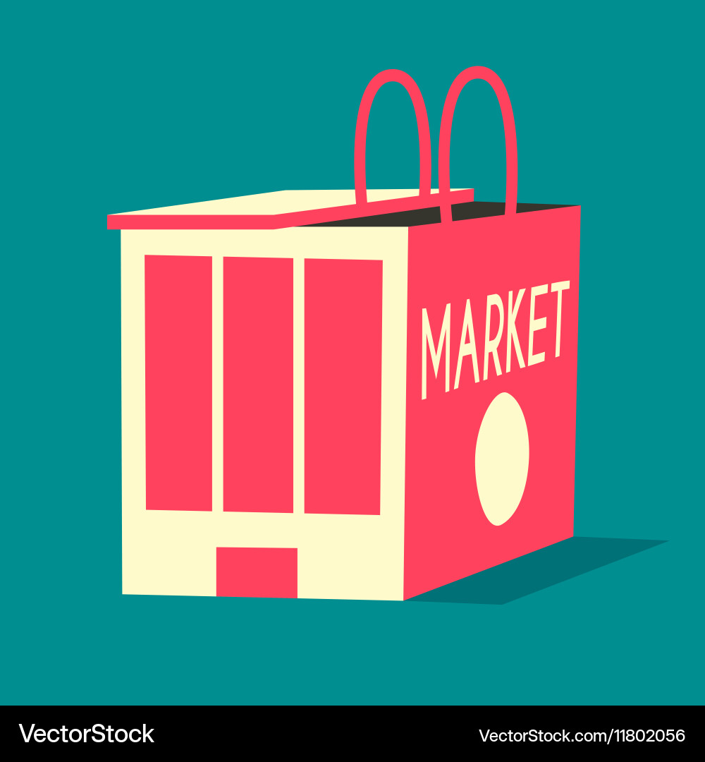 Market and shopping bag flat Royalty Free Vector Image