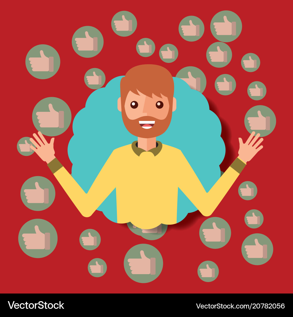 Portrait young man with likes in bubbles Vector Image