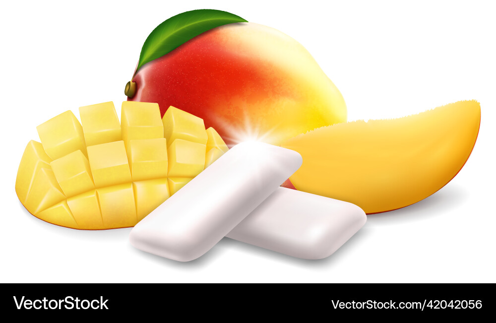 Realistic pads of bubble gum with mango flavour Vector Image