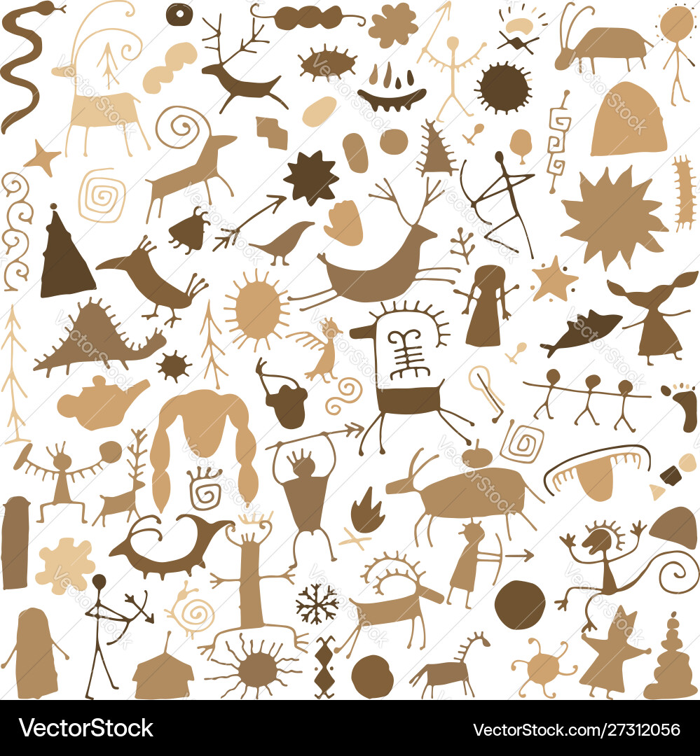 Rock paintings background sketch for your design Vector Image