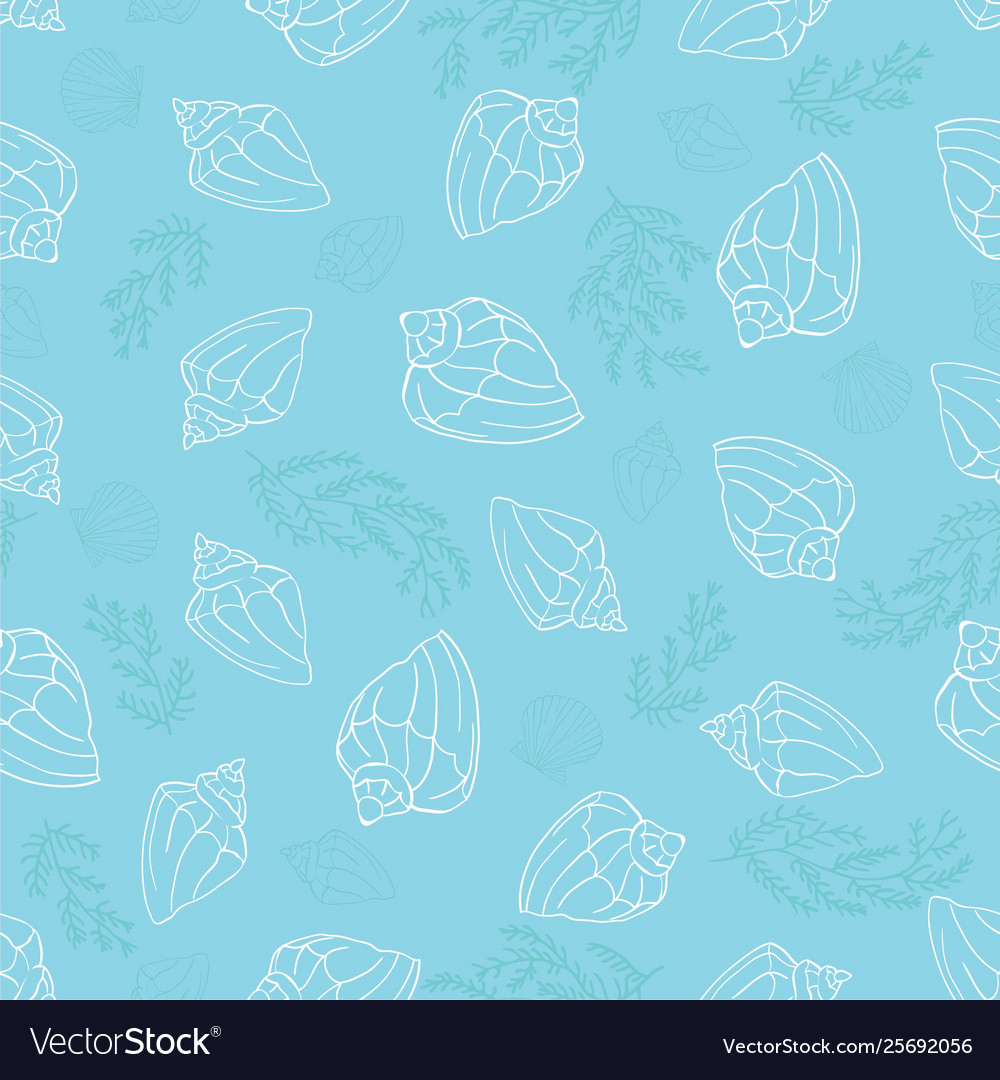 Seashell seamless pattern scallop background Vector Image