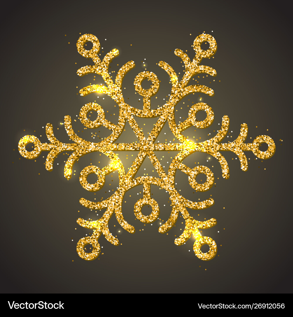 Shiny gold snowflake isolated on dark background Vector Image