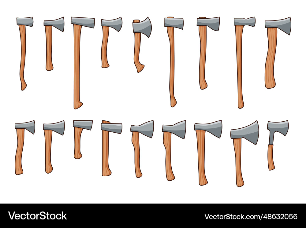 Wooden axe big set cartoon Royalty Free Vector Image
