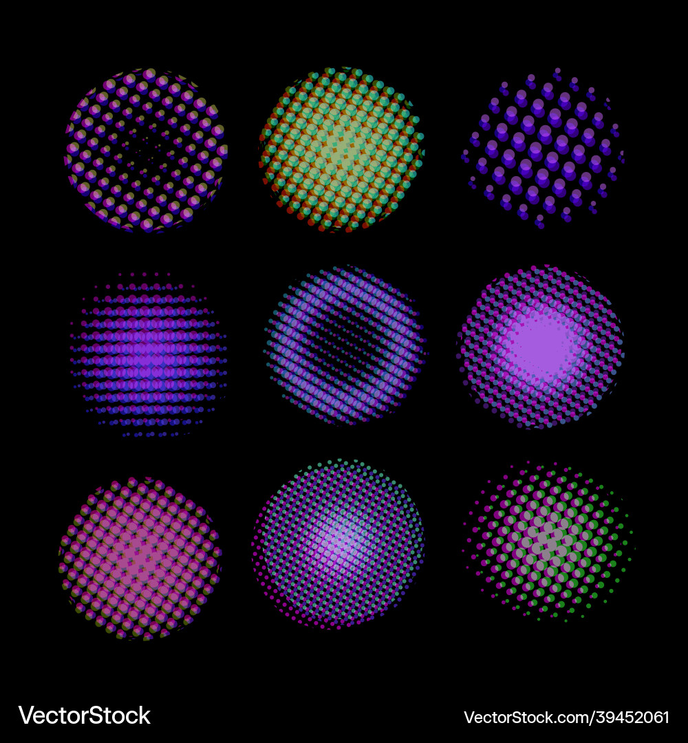 A set of halftone spheres Royalty Free Vector Image