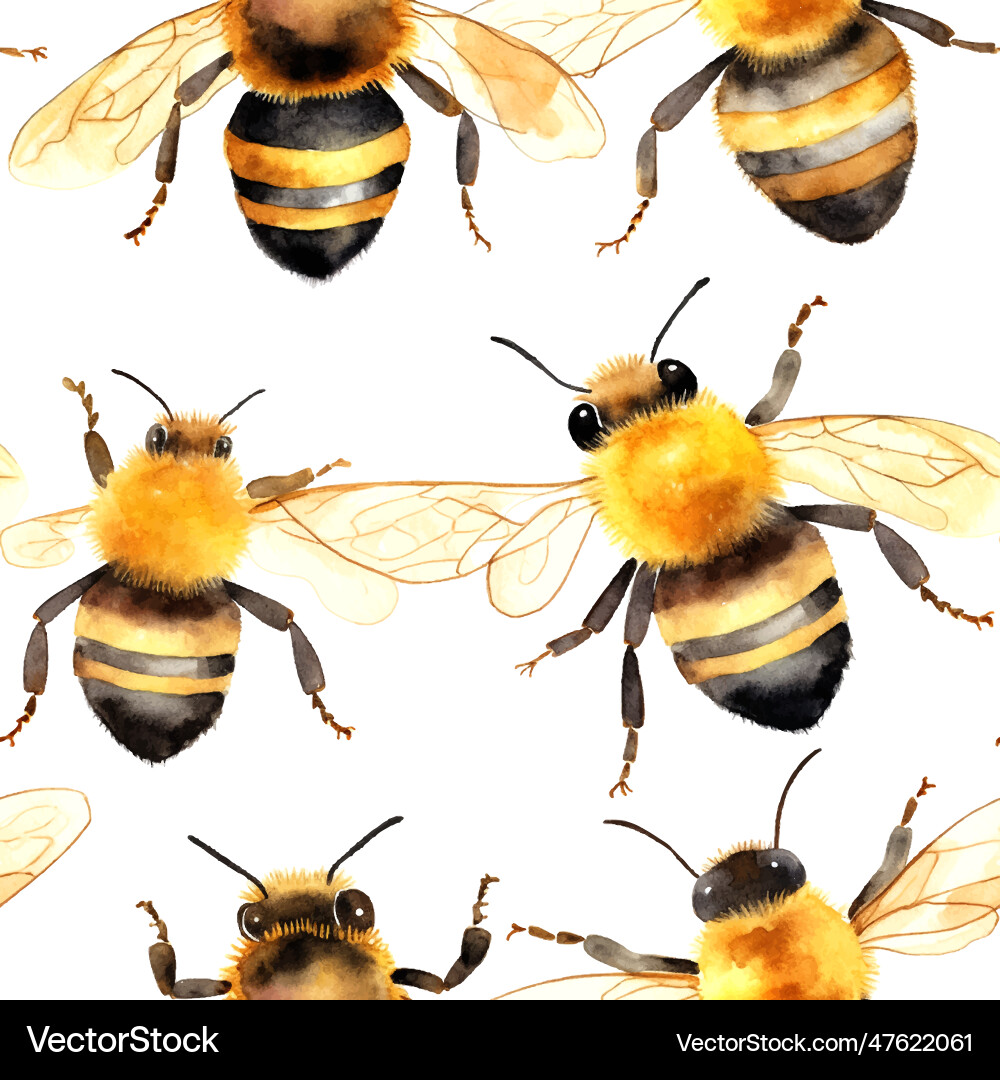 Bee pattern watercolor in paper art style Vector Image