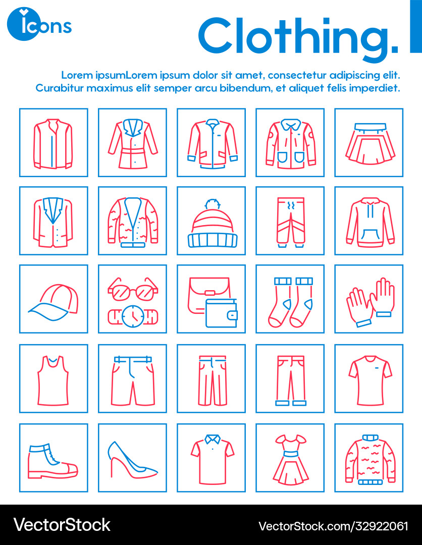 Color linear icon set clothing wardrobe Royalty Free Vector