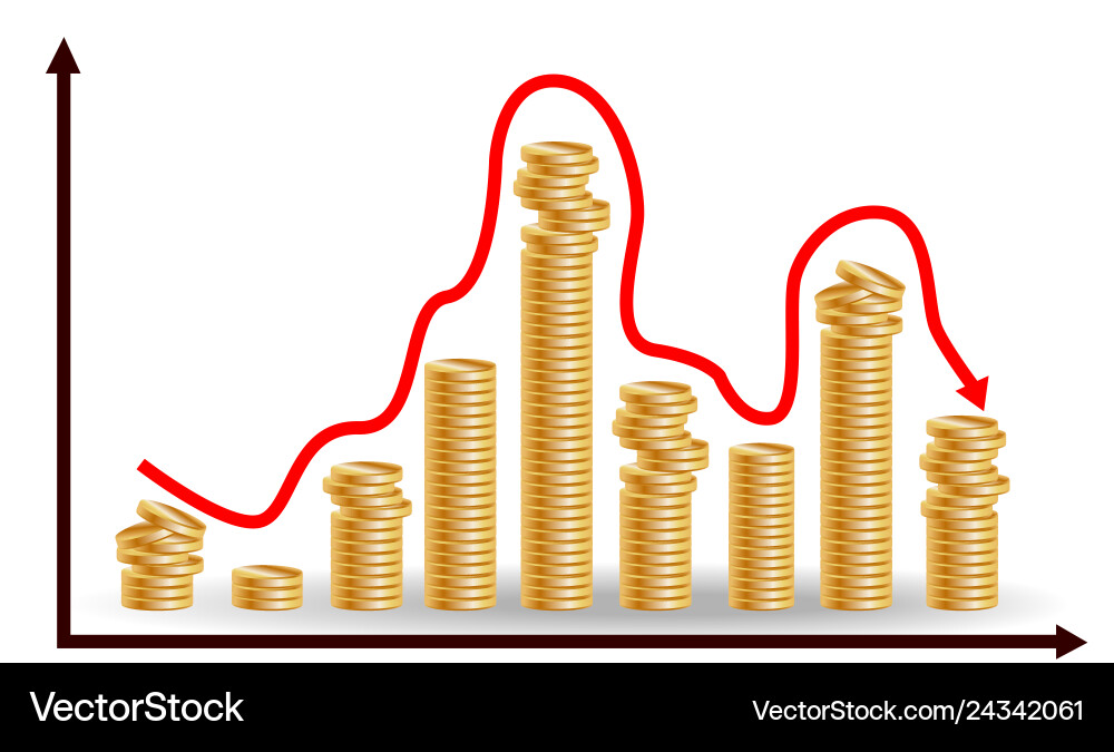 Decreasing piles of coins with going down graph Vector Image
