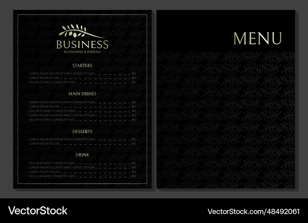 Elegant menu design for italian style restaurant Vector Image