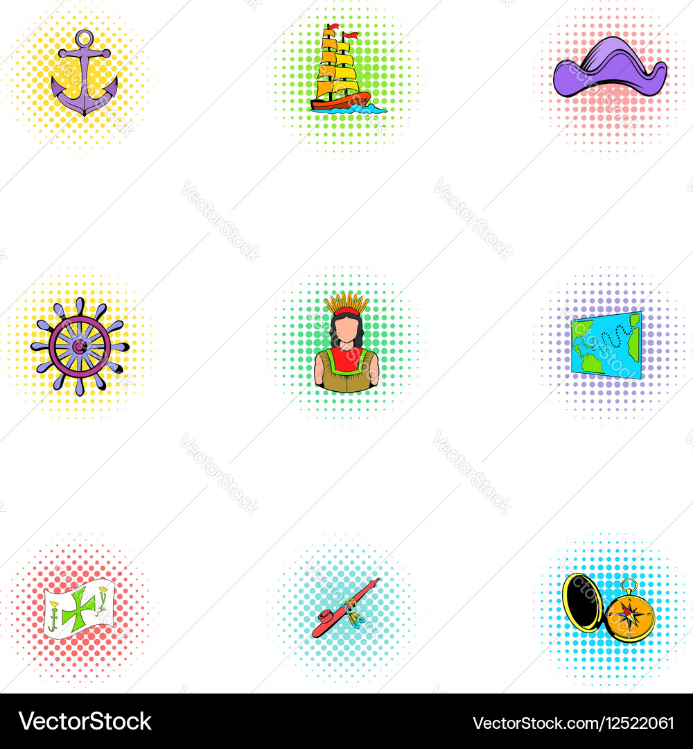 Geography icons set pop-art style Royalty Free Vector Image