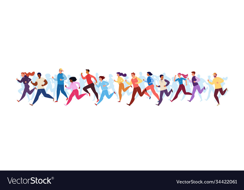 Group marathon runners characters Royalty Free Vector Image