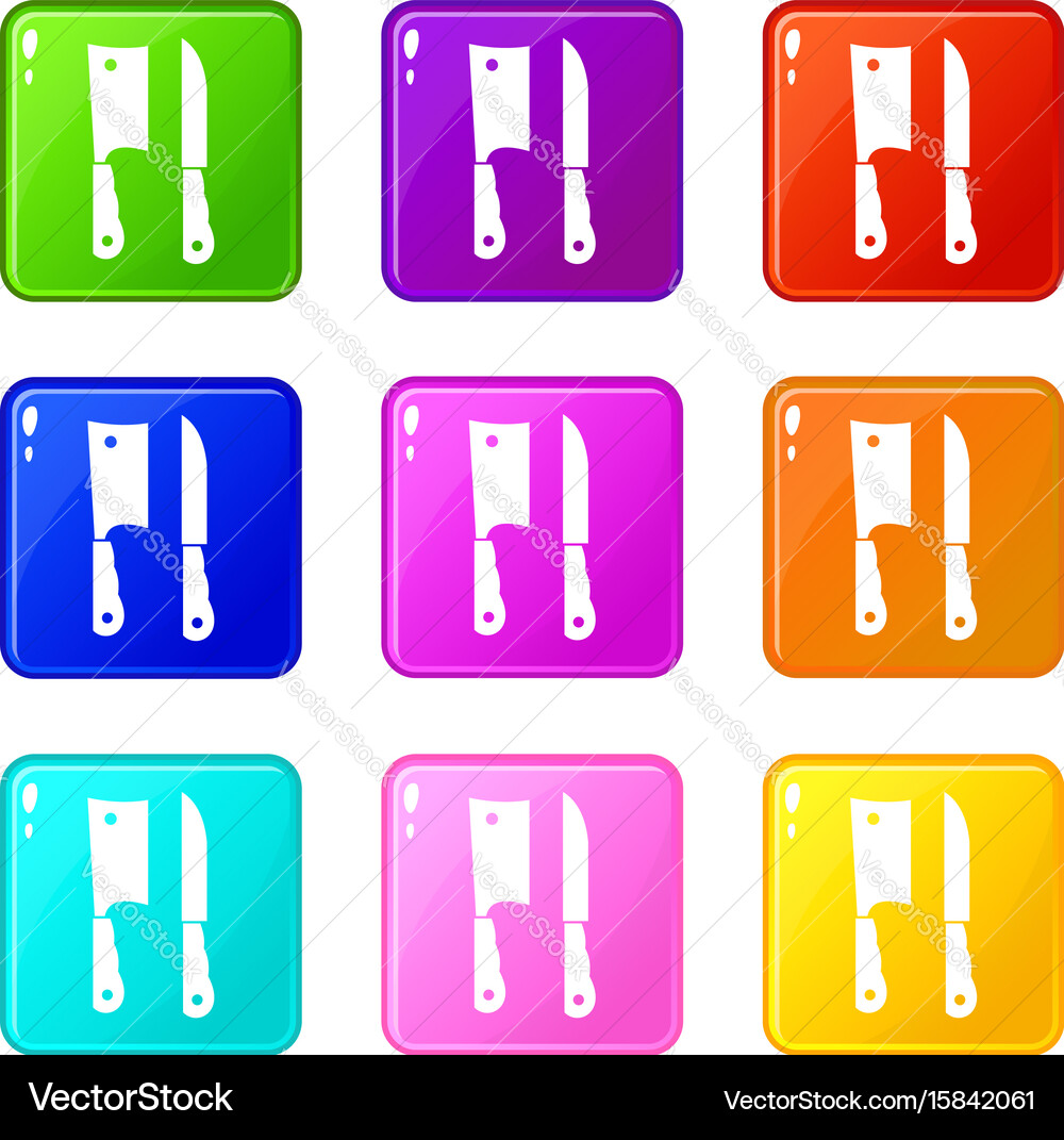 Kitchen knife and meat icons 9 set Royalty Free Vector Image