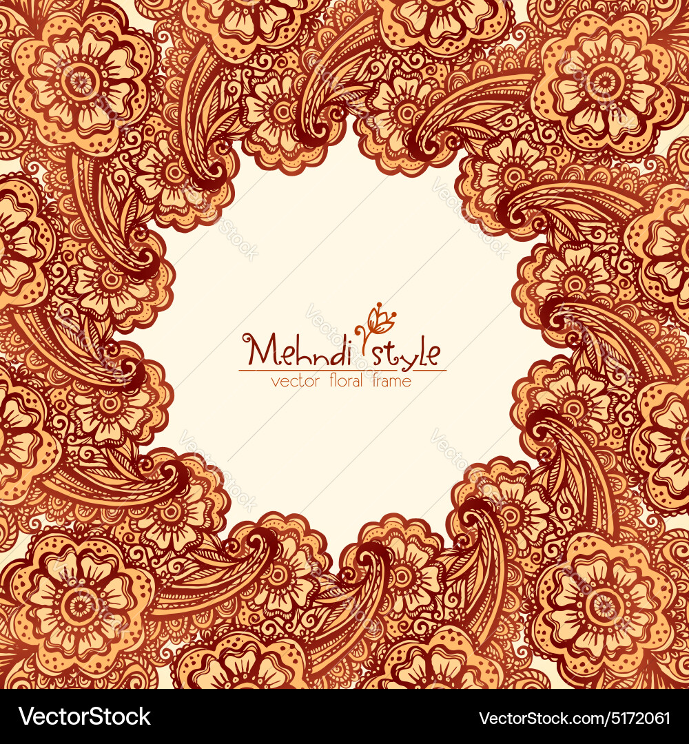 Mehndi henna tattoo style round frame Royalty Free Vector