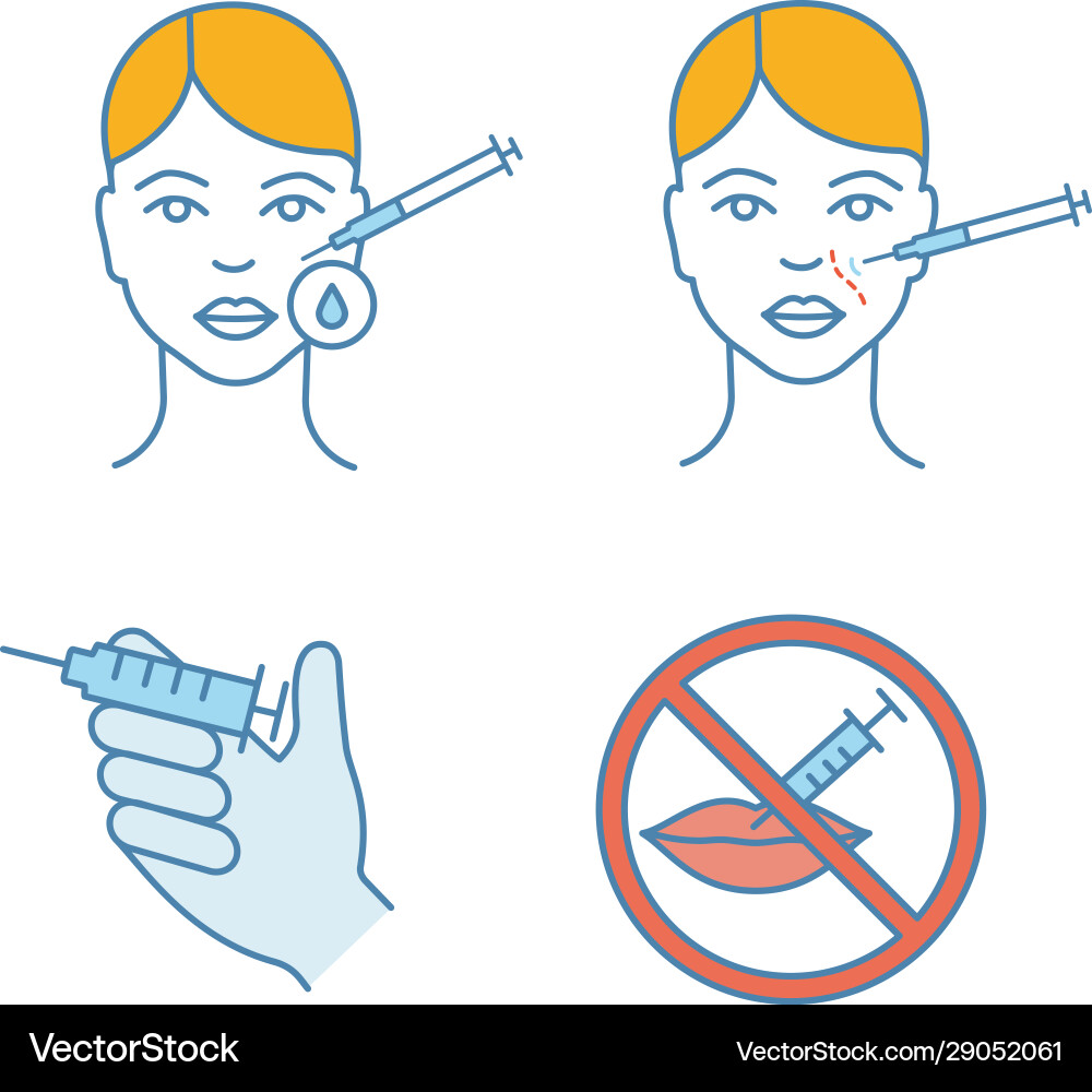 Neurotoxin injection color icons set Royalty Free Vector