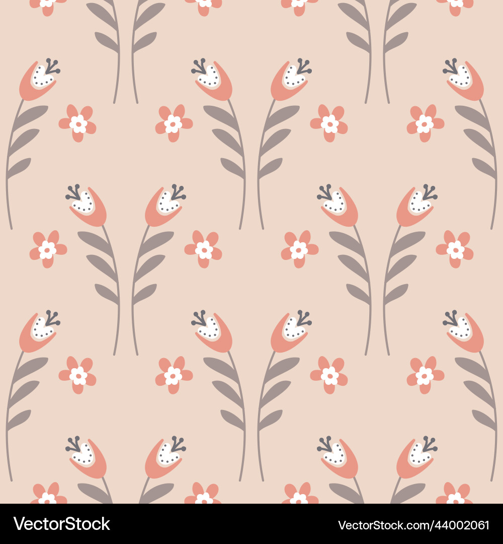 Pink flower gray pastel color seamless pattern Vector Image