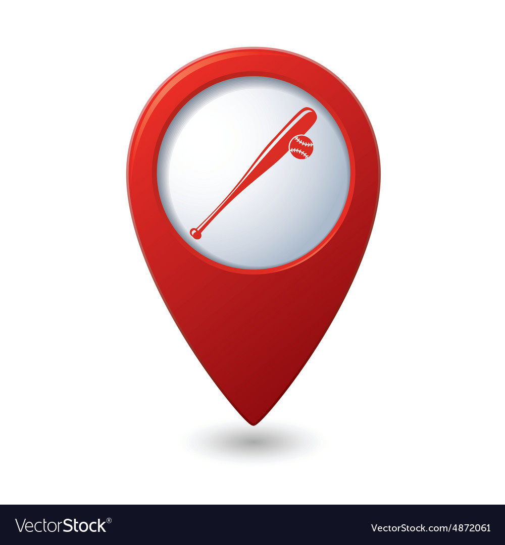 Red map pointer with baseball icon Royalty Free Vector Image