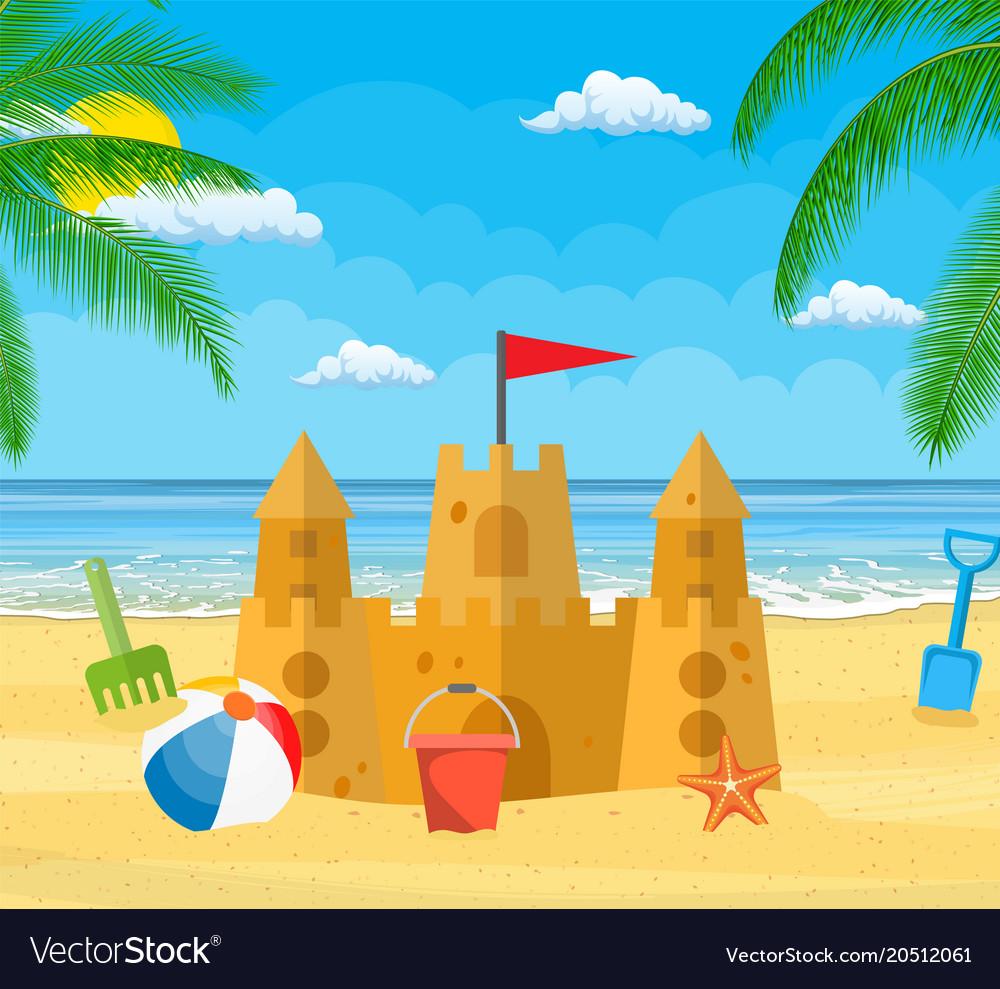 Summer vacation sand castle Royalty Free Vector Image