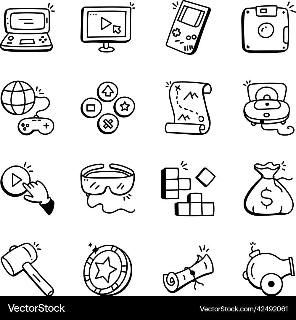 Video games hand drawn icons Royalty Free Vector Image
