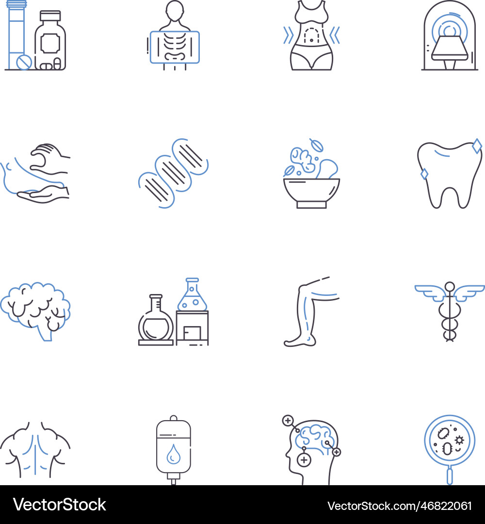 Wellbeing plan line icons collection meditation Vector Image