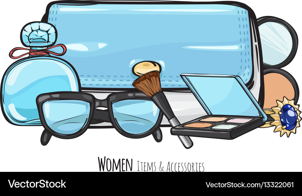 Women items and accessories blue female objects Vector Image