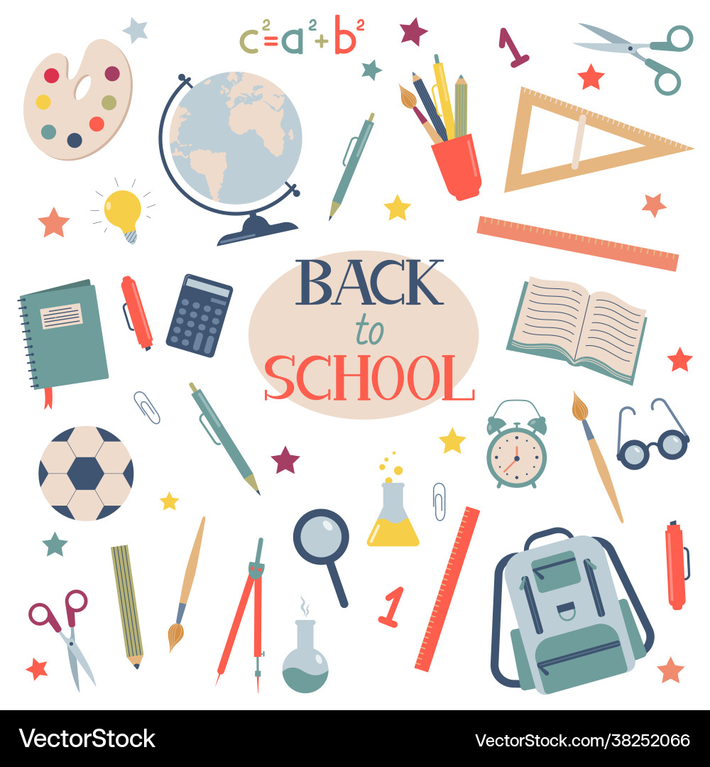 Back to school school supplies set Royalty Free Vector Image