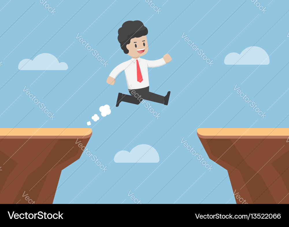 Businessman jump through the gap between cliff Vector Image
