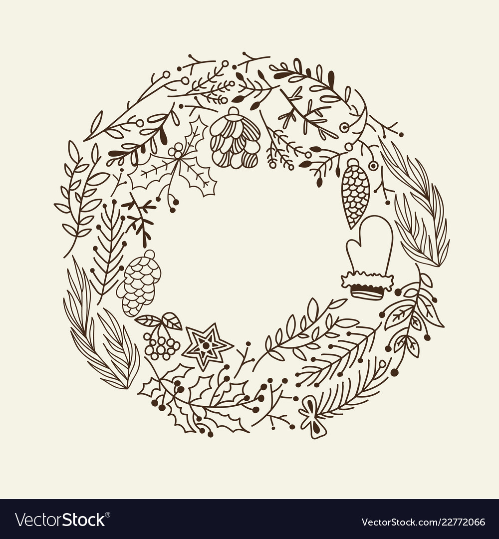 Christmas round frame decorative elements doodle Vector Image