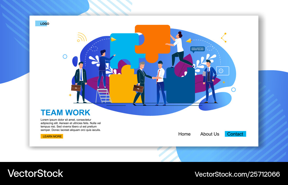 Flat banner inscription team work landing page Vector Image