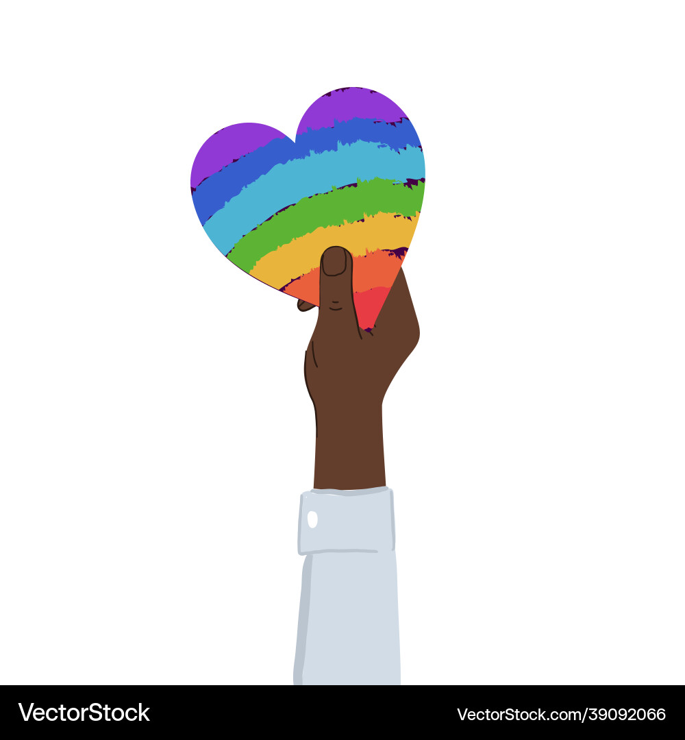 Hand holding rainbow heart equality togetherness Vector Image