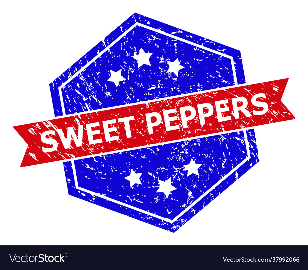 Hexagon bicolor sweet peppers rubber stamp Vector Image Hexagon bicolor sweet peppers rubber stamp Vector Image
