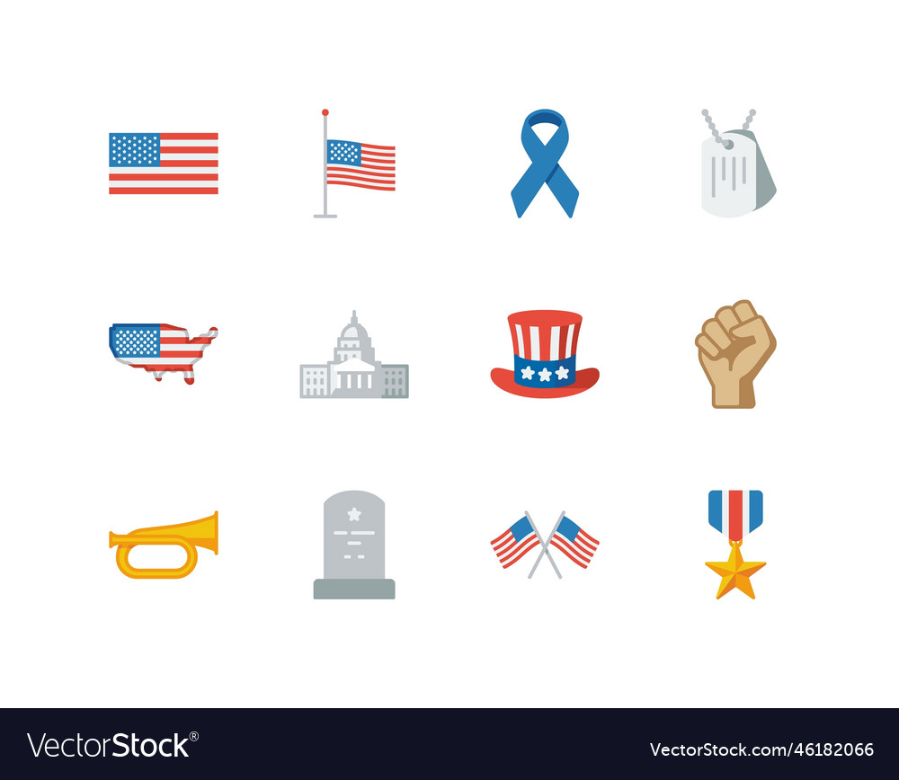 Memorial day and veterans day flat icon set Vector Image