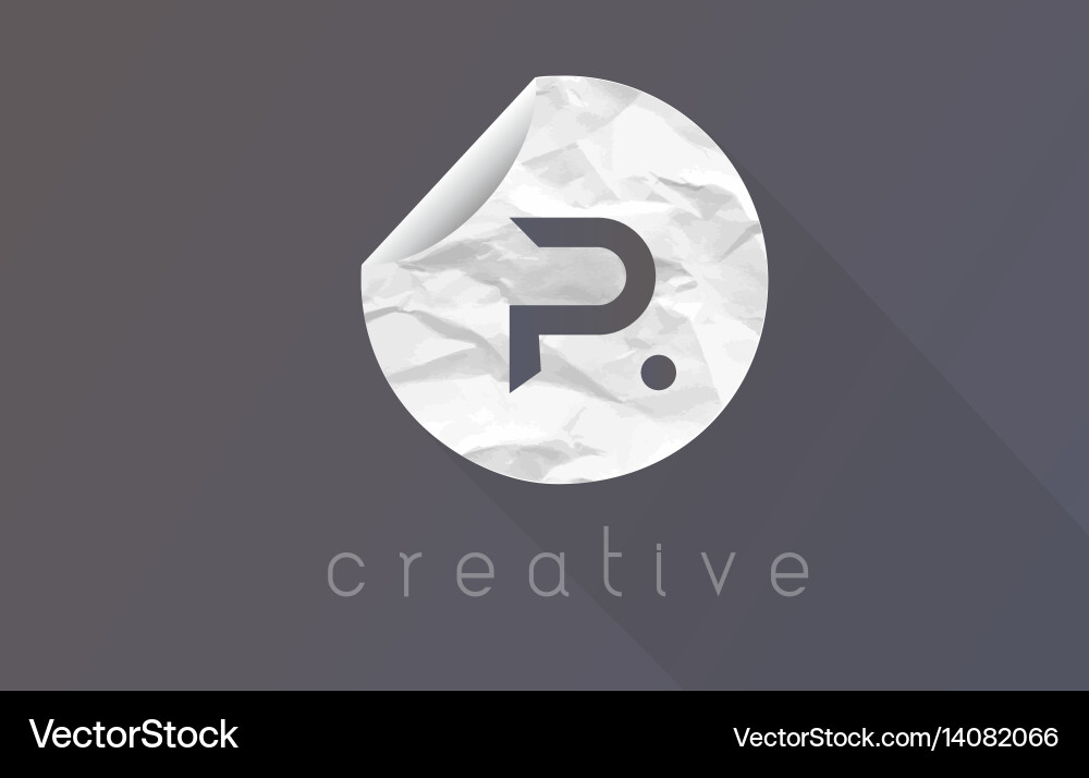 P letter logo with crumpled and torn wrapping Vector Image