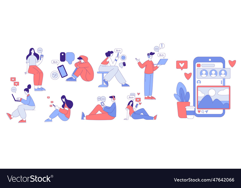 People characters using social media with mobile Vector Image